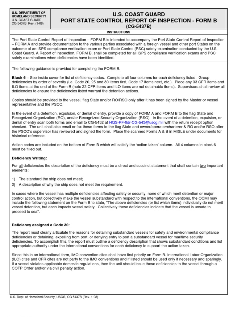 Port State Control Inspection Report B | PDF | Ships | Water Transport