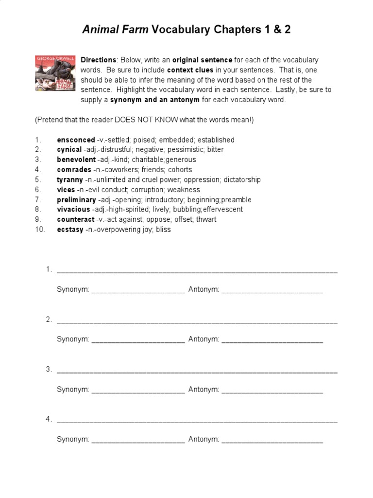 Animal Farm Vocabulary Chapters 1 &amp; 2 | PDF | Interpretation ...
