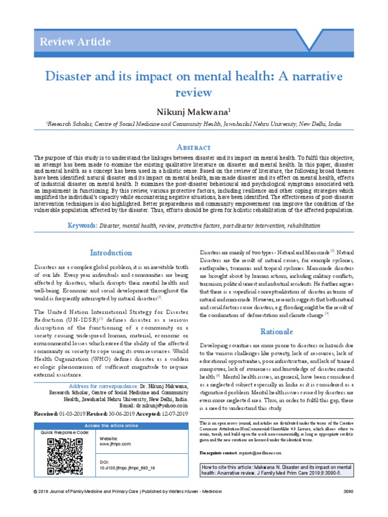 Disaster and Its Impact in The Mental Health | PDF | Psychological ...