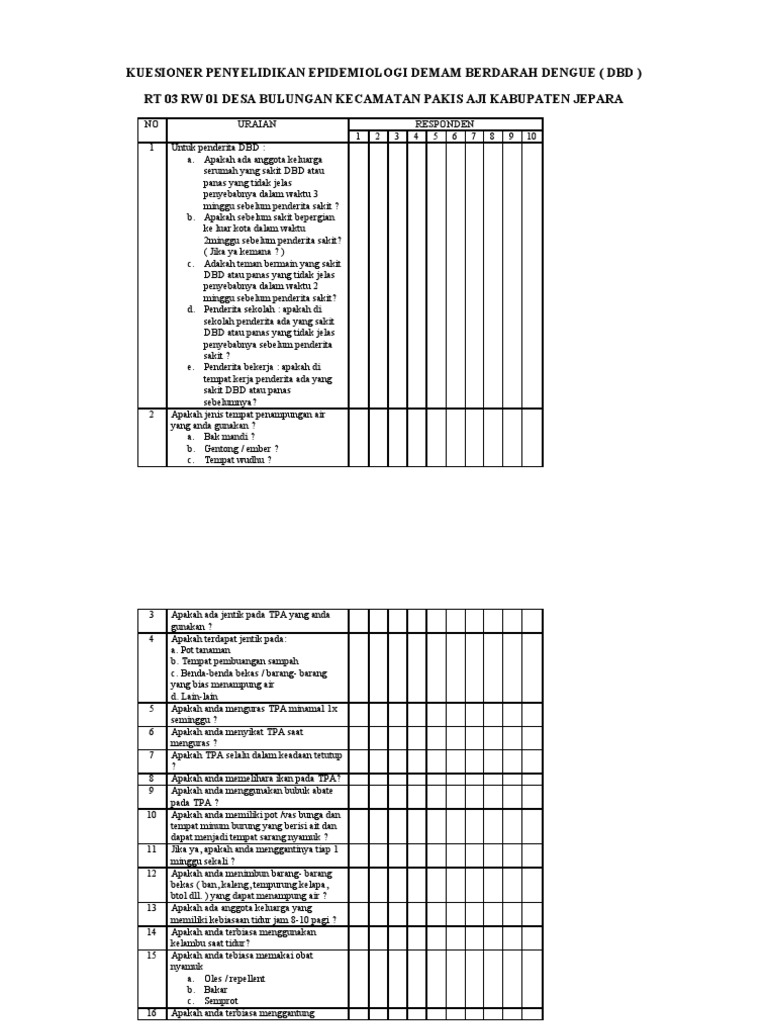 KUESIONER PE DBD Bulungan 1 | PDF
