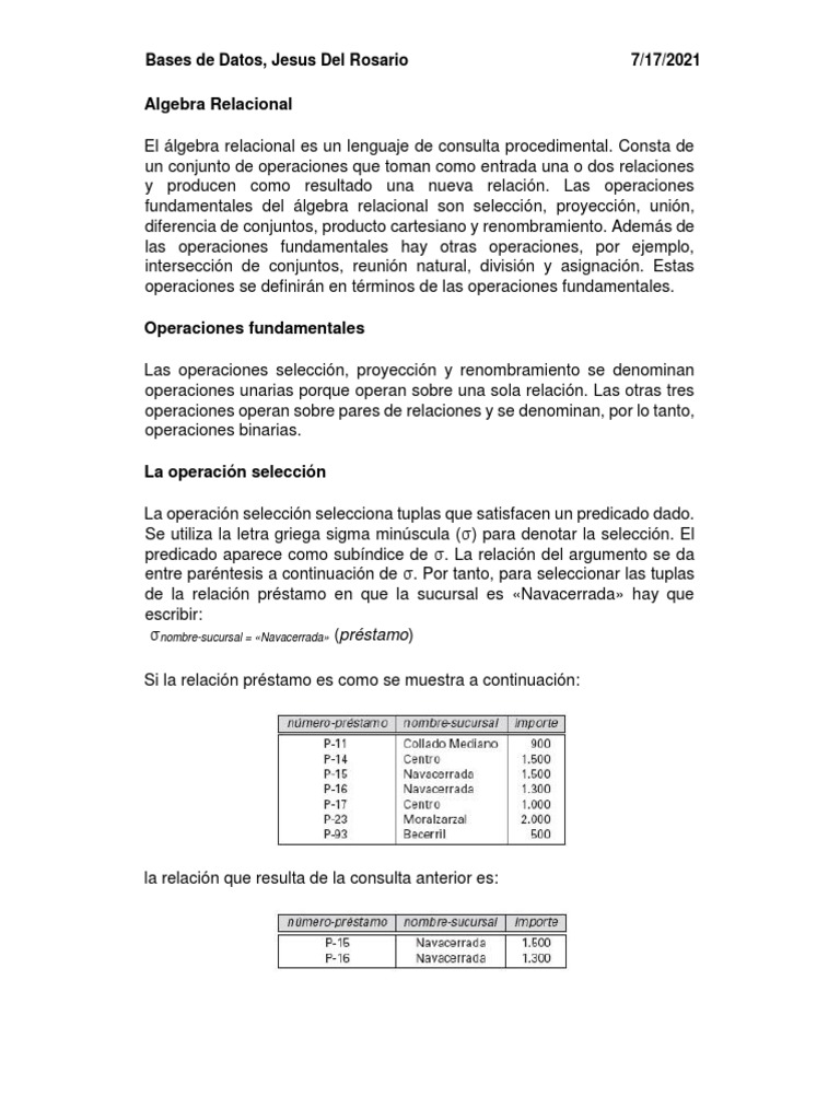 Algebra Relacional | PDF | Matemáticas | Conceptos matemáticos