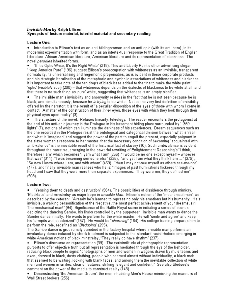Analysis of Ellison's Invisible Man | PDF | Young Adult | Classics