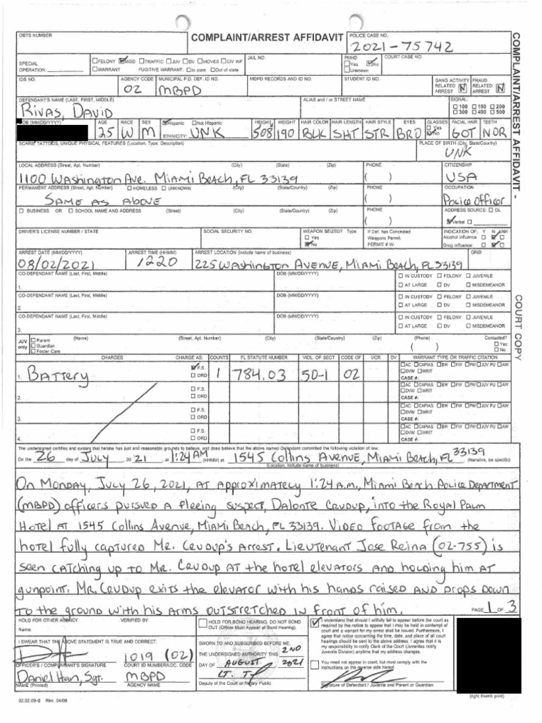 Miami-Dade Arrest Affidavit Form | PDF | Jargon | Justice