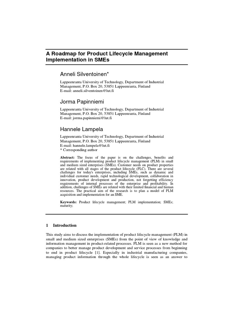 PLM Roadmap for SMEs Implementation | PDF | Product Lifecycle | System