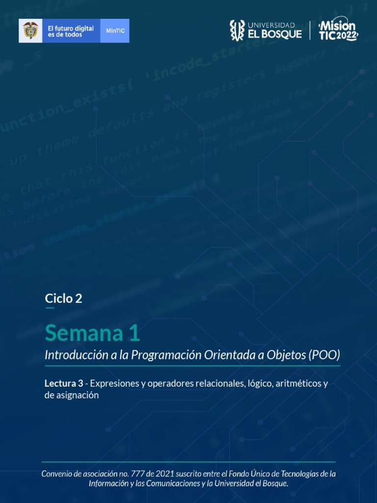 Lectura 3 - Expresiones y Operadores Relacionales | PDF | Objeto (informática) | Interfaz de ...