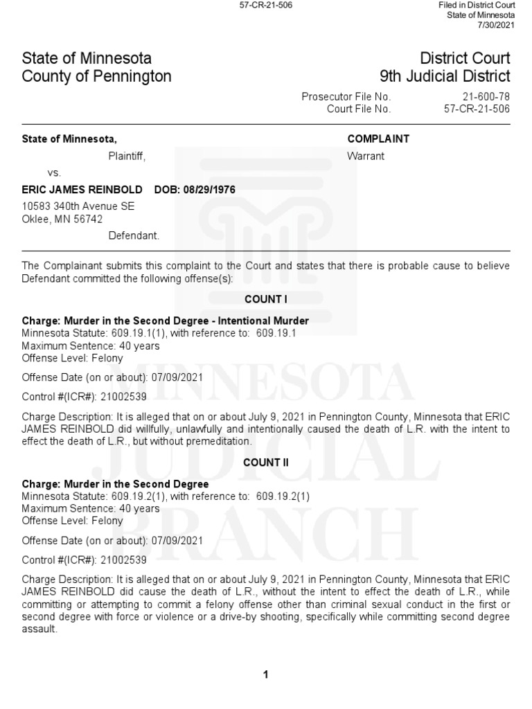 Legal Case: Eric James Reinbold | PDF | Arrest Warrant | Arrest