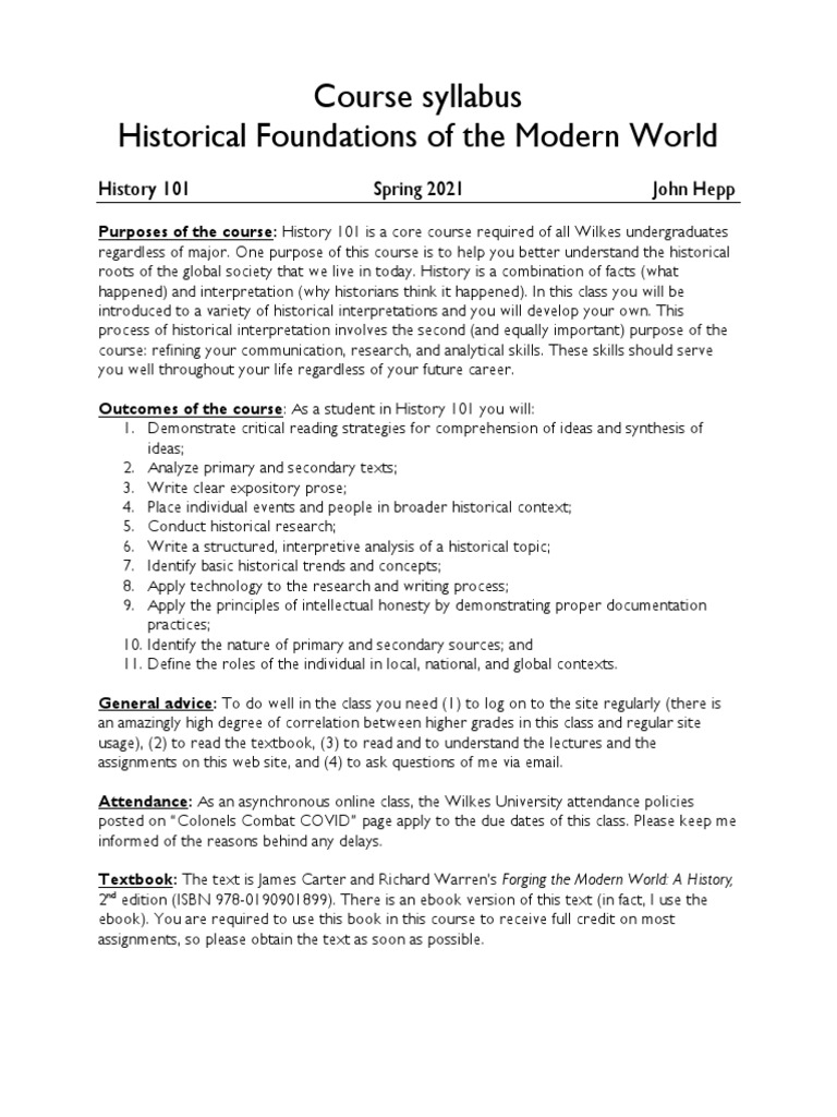 Historical Foundations of The Modern World Syllabus | PDF | Citation ...