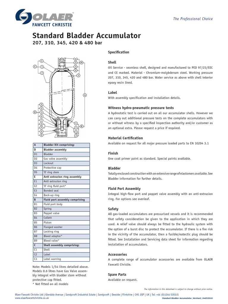 Standard Bladder Accumulator: Fawcett Christie | PDF | Valve | Mechanical Engineering