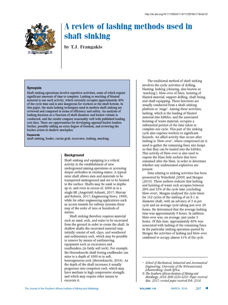 A Review of Lashing Methods Used in Shaft Sinking: by T.J. Frangakis ...
