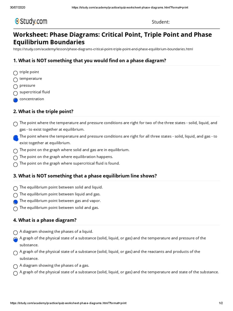 Quiz Worksheet Phase Diagrams | PDF | Phase Diagram | Phase (Matter)