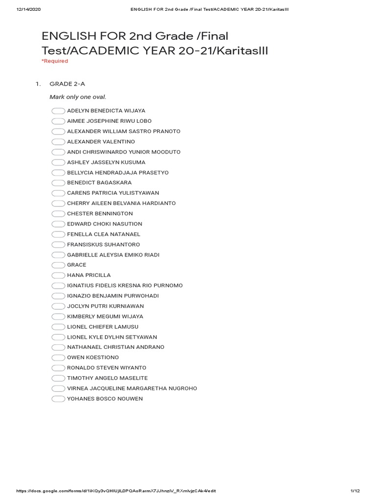 2nd Grade - Final Test - ACADEMIC YEAR 20-21 - KARITASIII - Google ...