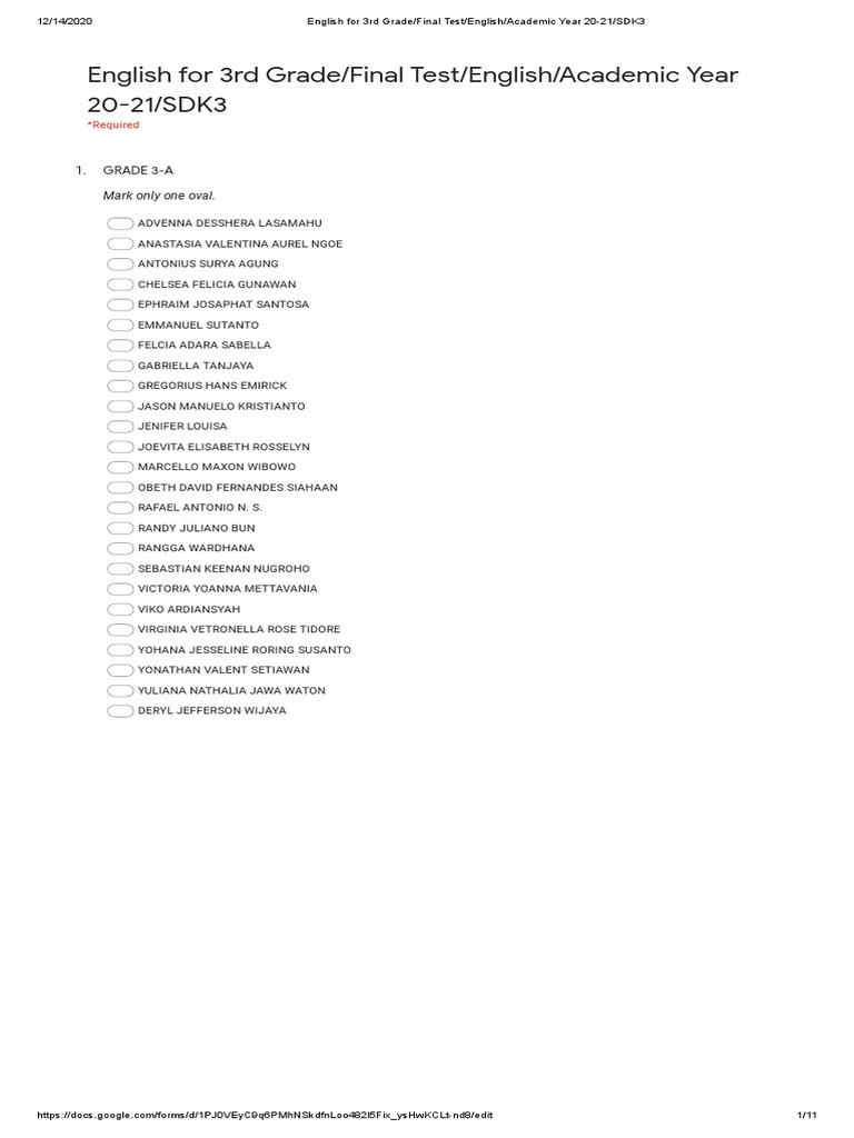 English For 3rd Grade/Final Test/English/Academic Year 20-21/SDK3 | PDF ...