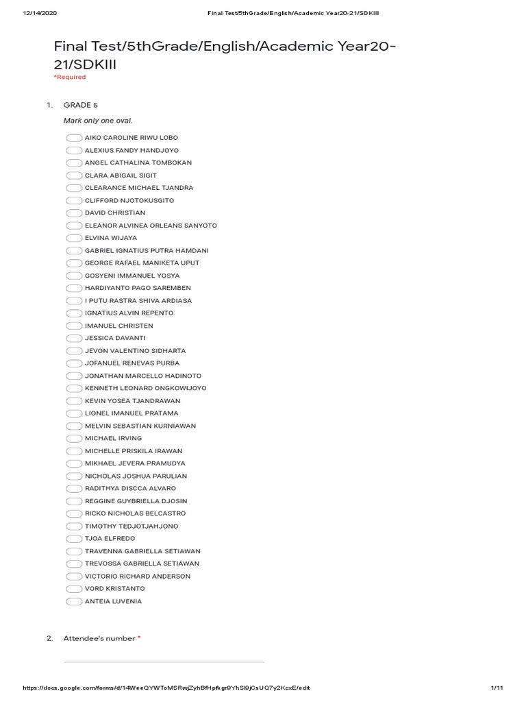 5th Grade - Final Test - English - Academic Year20-21 - SDKIII - Google ...