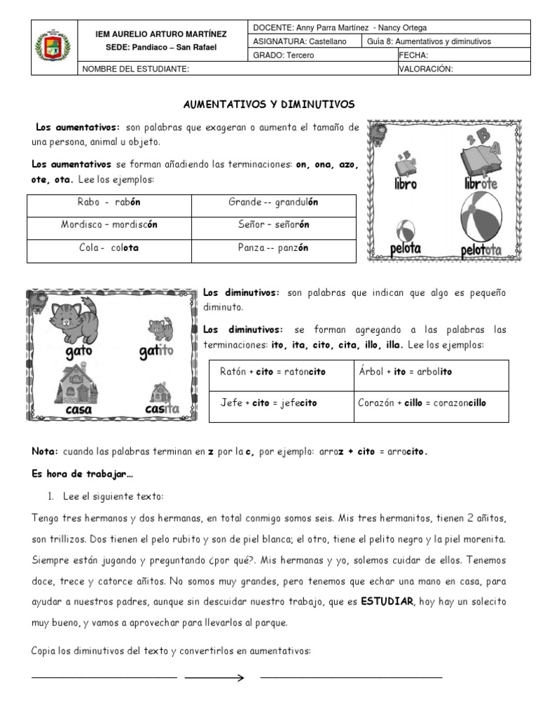 3 Guía 8 Aumentativos y Diminutivos. Castellano | PDF