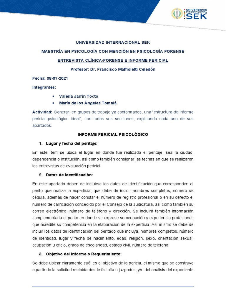 MOdelo de Informe FOrense | PDF | Ansiedad | Depresión (estado de ánimo)
