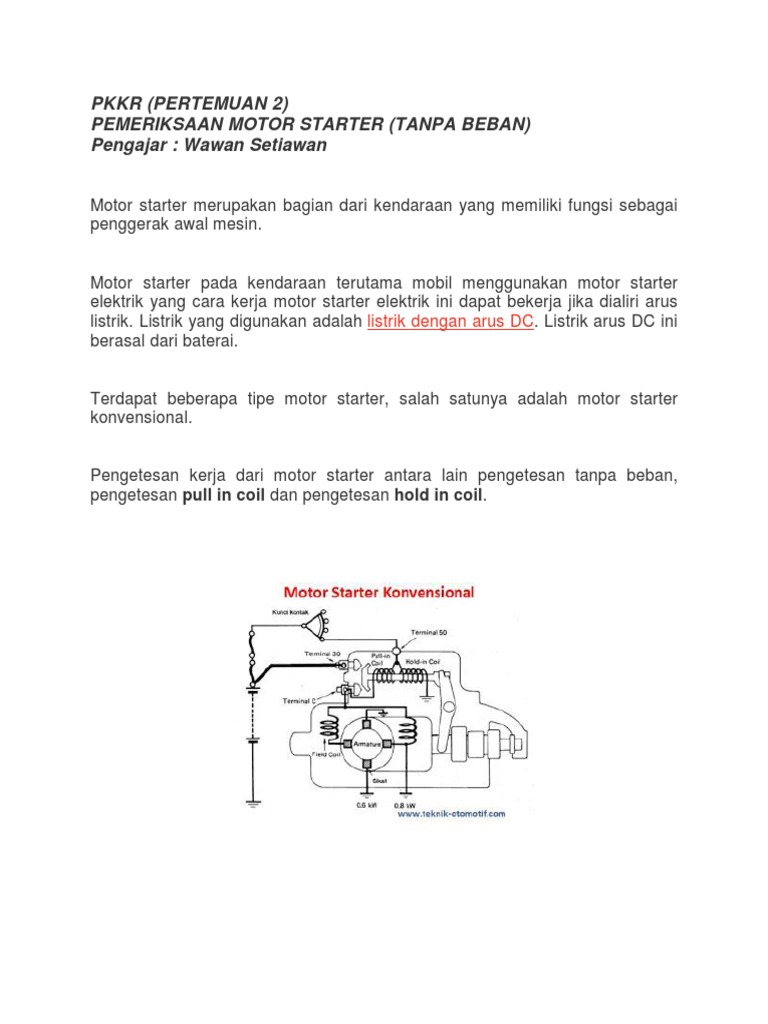 PKKR Pertemuan 2 Pengetesan Motor Starter | PDF