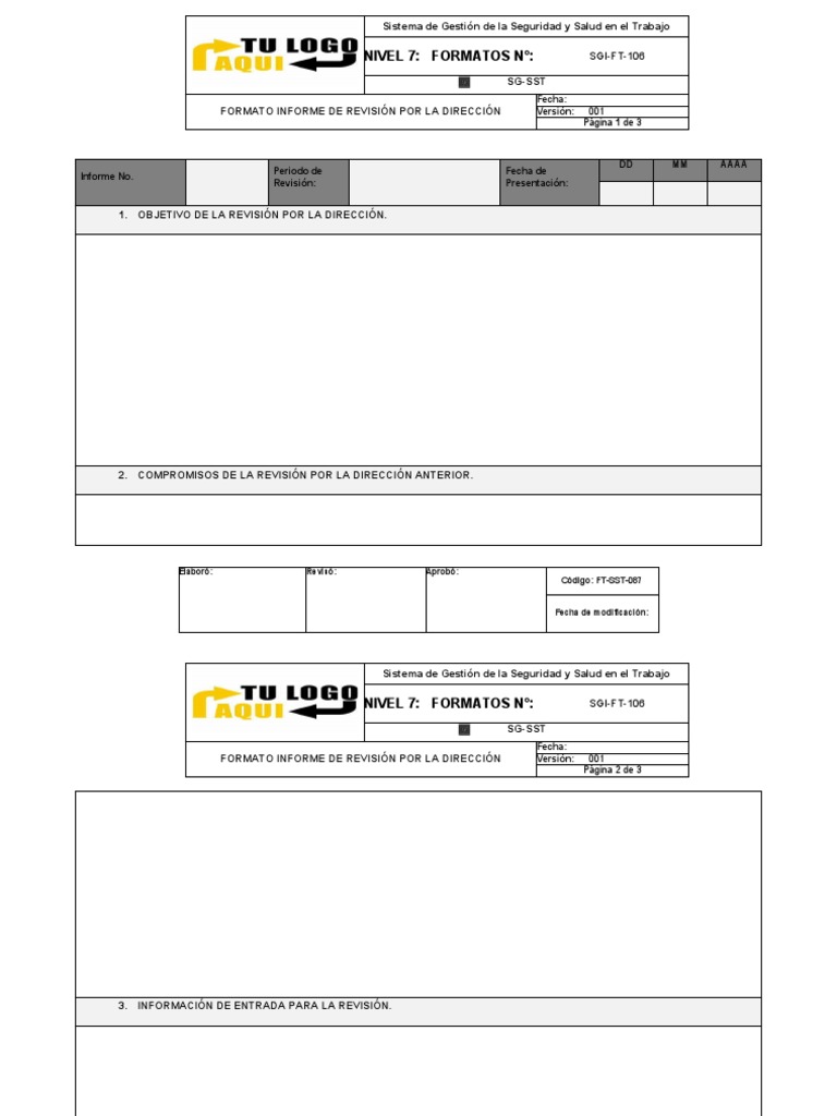 SGI-FT-106 Formato Informe Revisión Por La Alta Dirección | PDF
