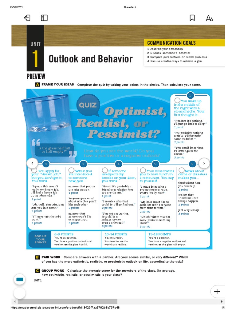 Realist, Optimist, Pessimist?: Outlook and Behavior | PDF | Optimism ...