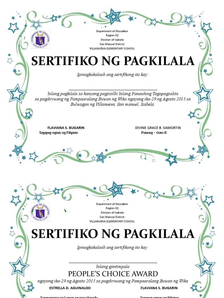 Sertifiko NG Pagkilala | PDF