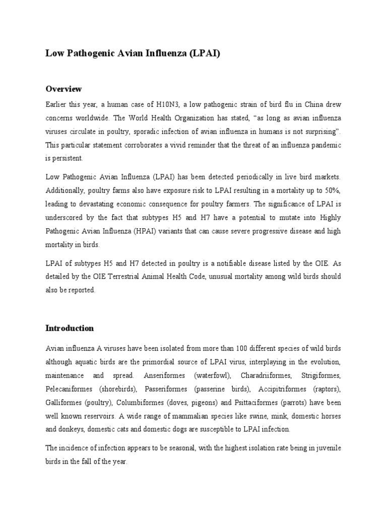 Low Pathogenic Avian Influenza (LPAI) | PDF | Avian Influenza | Influenza