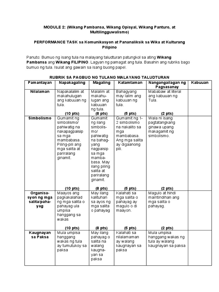 Performance Task Fil 11 Module 2 | PDF