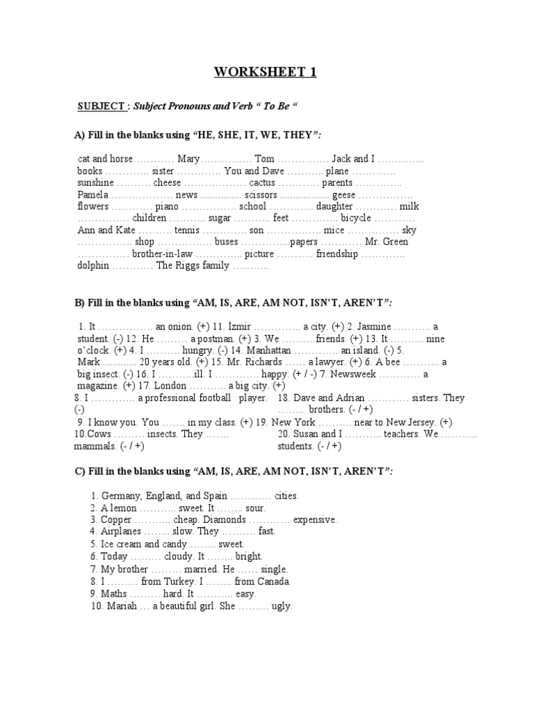 Worksheet 1 - Verb To Be 22-07-2021 | PDF