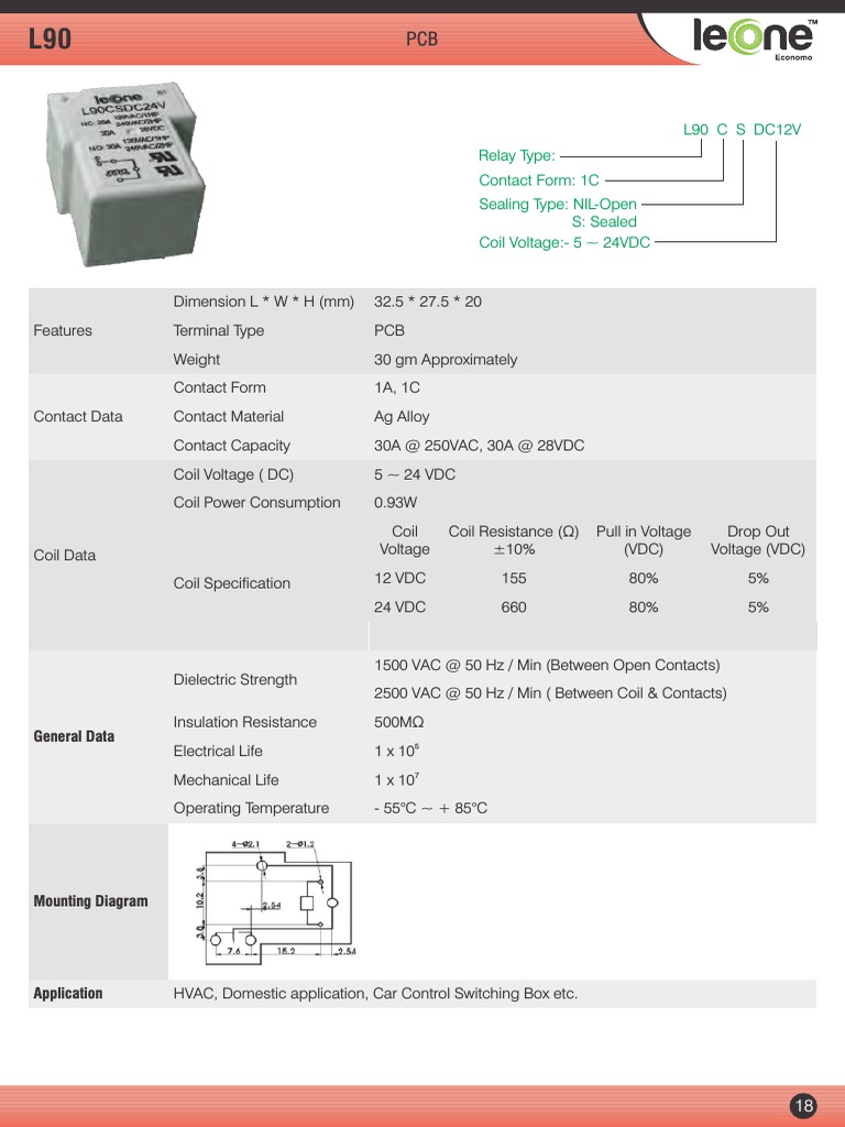 Relay Type: Contact Form: 1C L90 C S Dc12V: General Data | PDF