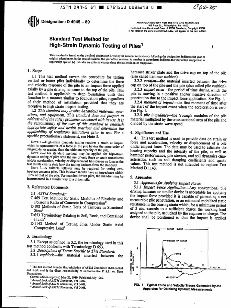 ASTM - D4945-89 High Strain Dynamic Testing of Piles | PDF