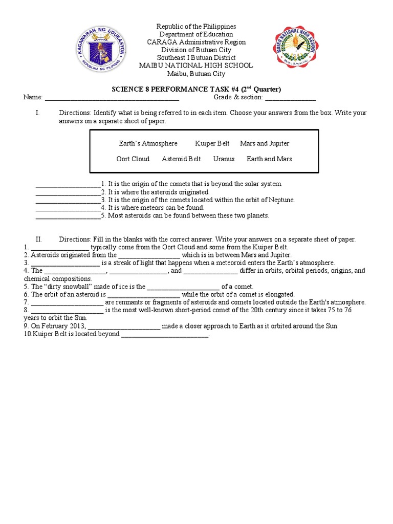 Science 8 Performance Task 4 | PDF | Science & Mathematics