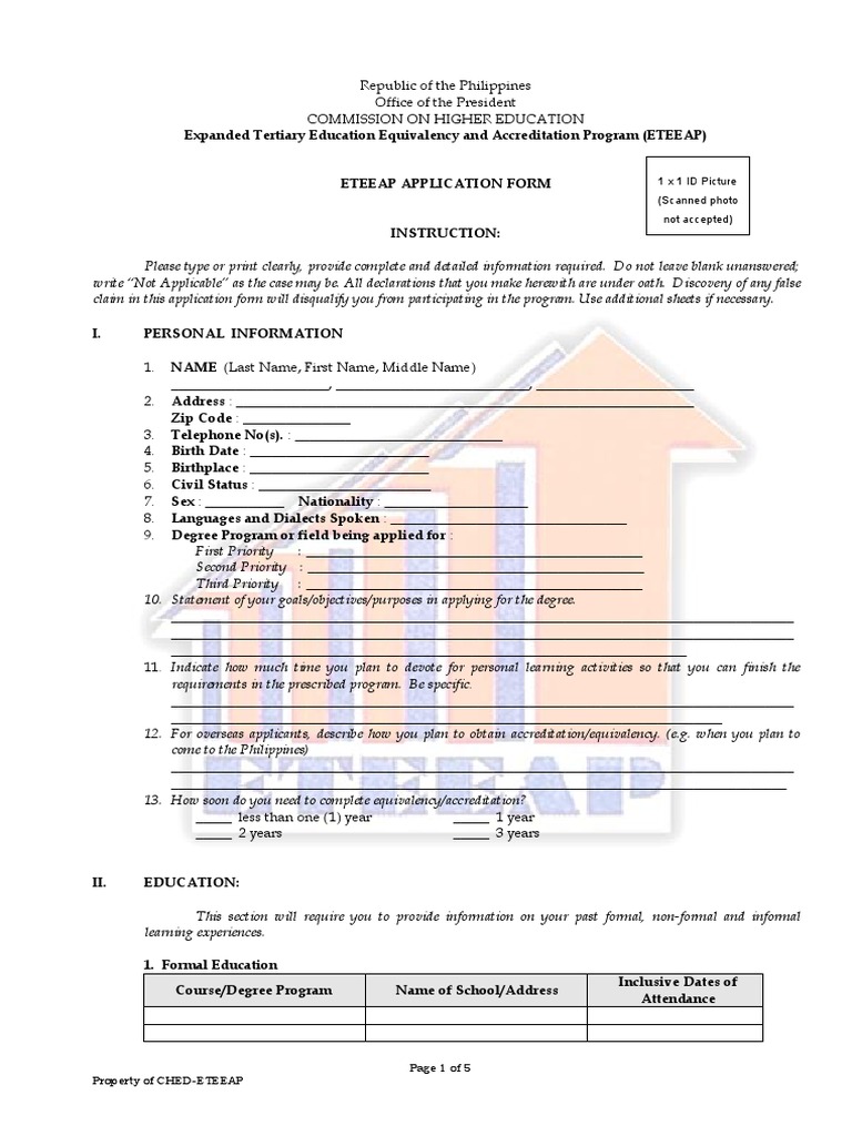 ETEEAP Application Form-1 | PDF | Academic Degree | Competence (Human ...