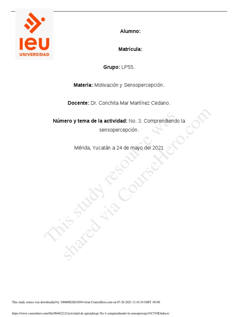 Actividad de Aprendizaje No. 3 Comprendiendo La Sensopercepci N | PDF | Refresco | Percepción