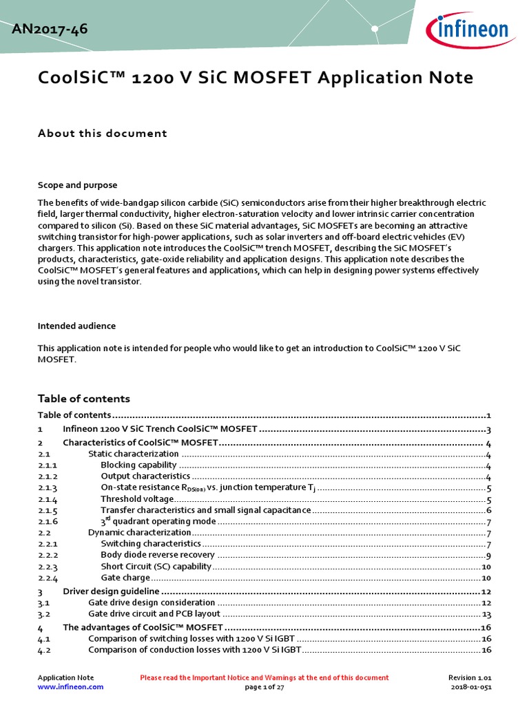 Coolsic™ 1200 V Sic Mosfet Application Note: About This Document | PDF ...
