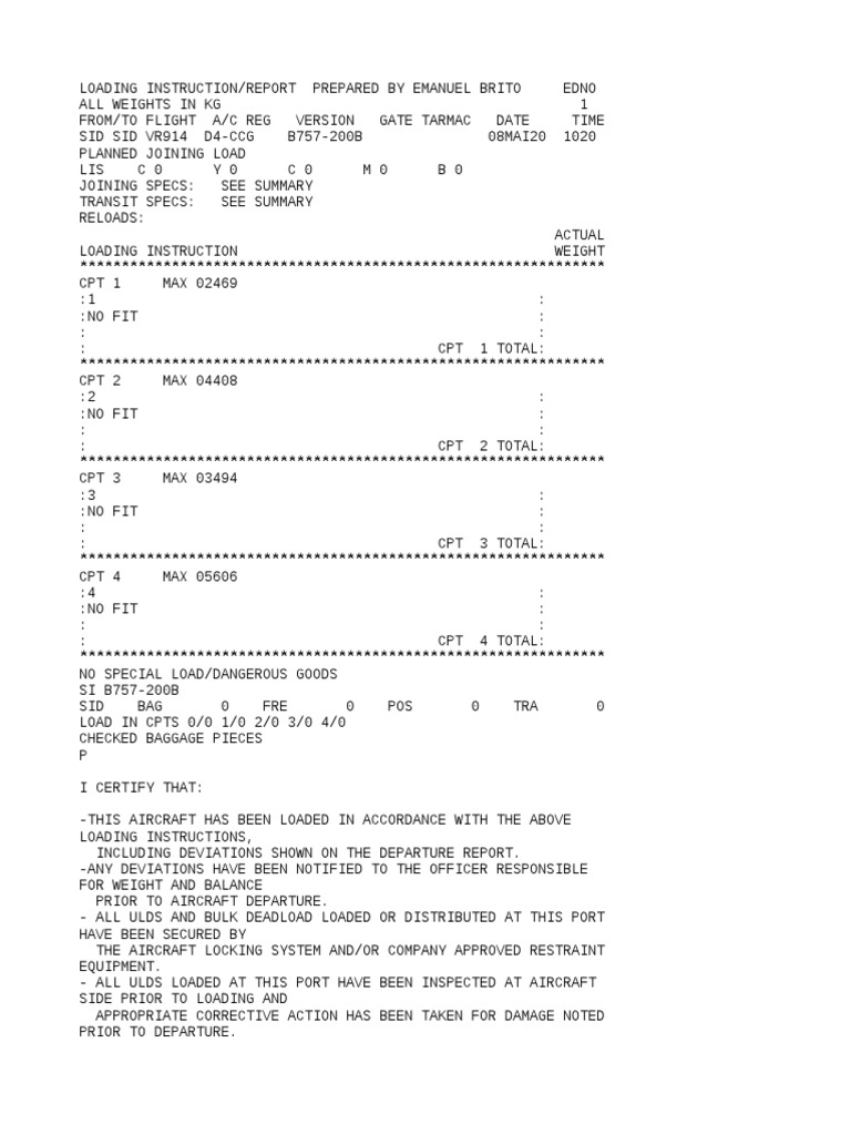 VR - Load Instruction | PDF | Aviation | Transport