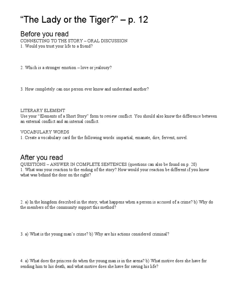 The Lady or the Tiger | PDF | Narration