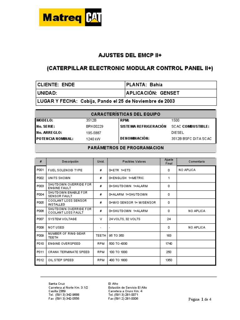 Ajustes Del Emcp Ii+ (Caterpillar Electronic Modular Control Panel Ii+ ...