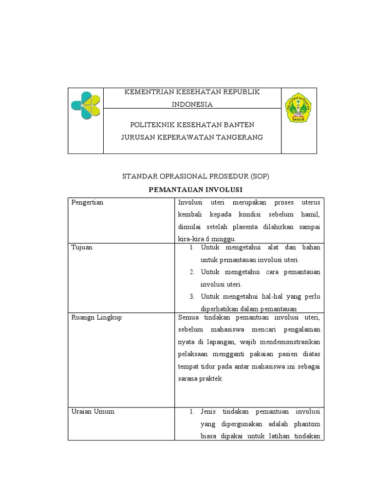 SOP Pemantauan Involusi Uteri | PDF