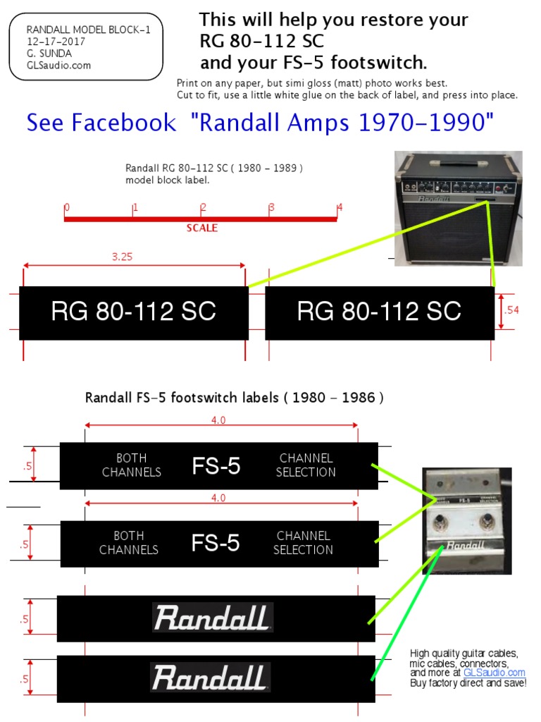 Randall RG 80 FS-5 Footswitch Label Template | PDF