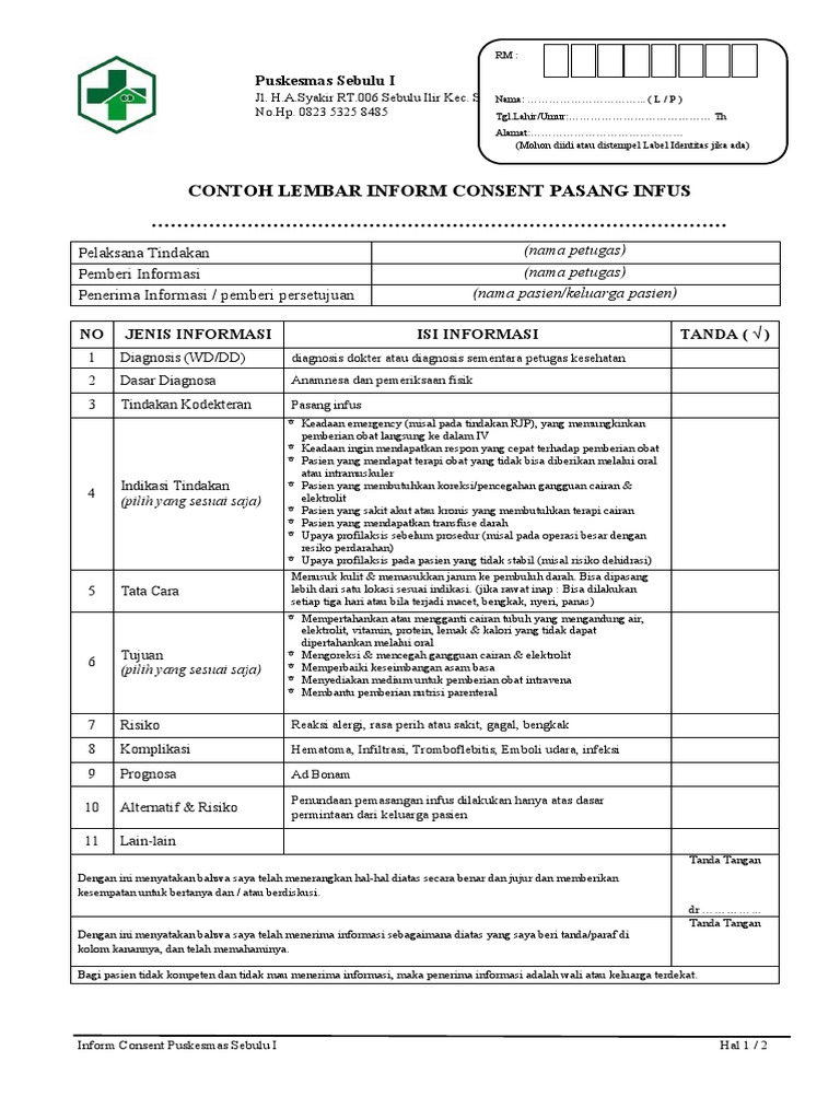 INFORM CONSENT Pasang Infus | PDF