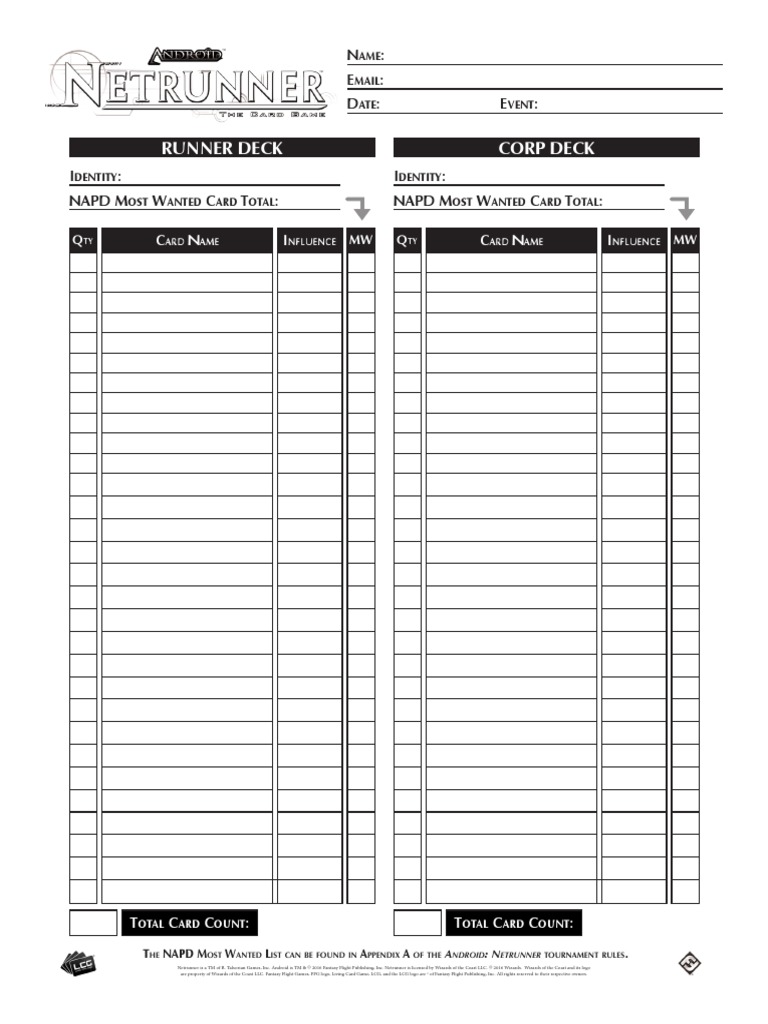 Netrunner Deck Sheet | PDF