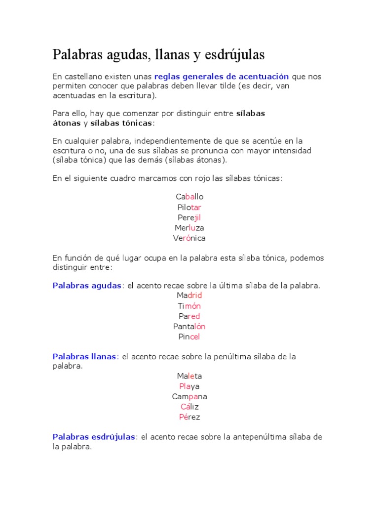 Palabras Agudas | PDF | Escritura latina | Voz humana