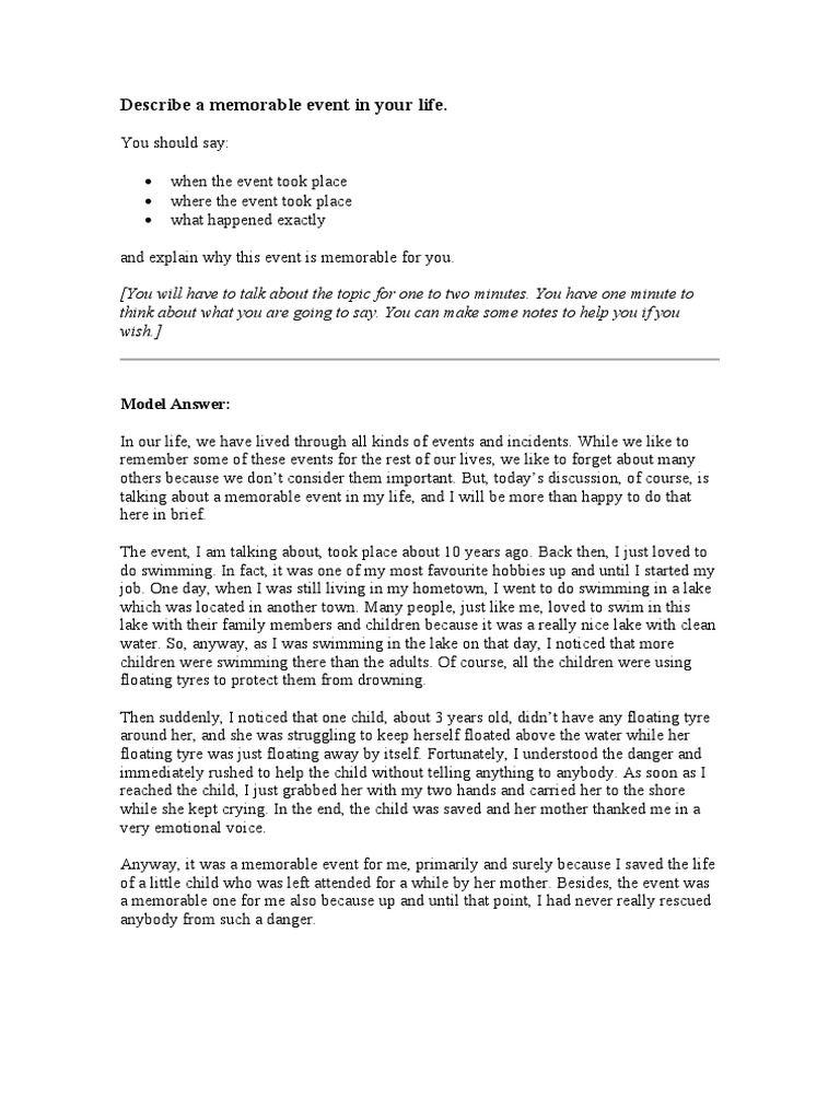 Model Answers Memorable Events | PDF
