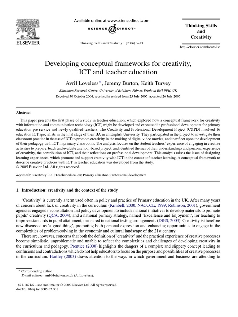 A.Loveless Et Al. - Developing Conceptual Frameworks For Creativity, ICT and Teacher Education ...