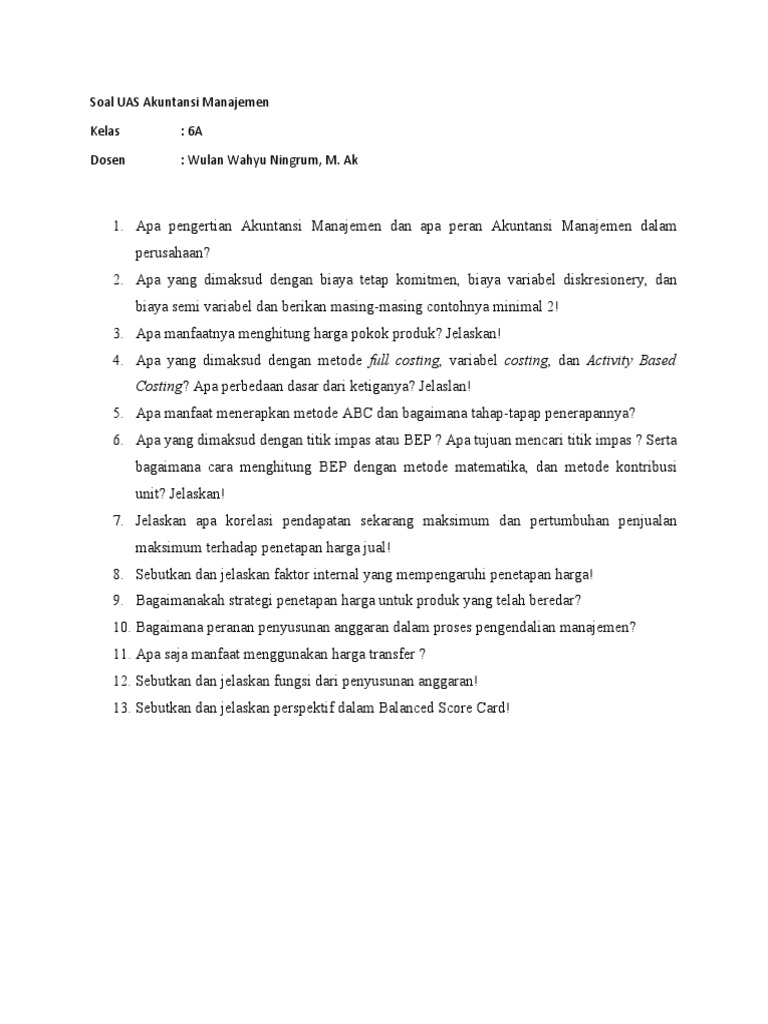 Soal UAS AKM 6A | PDF