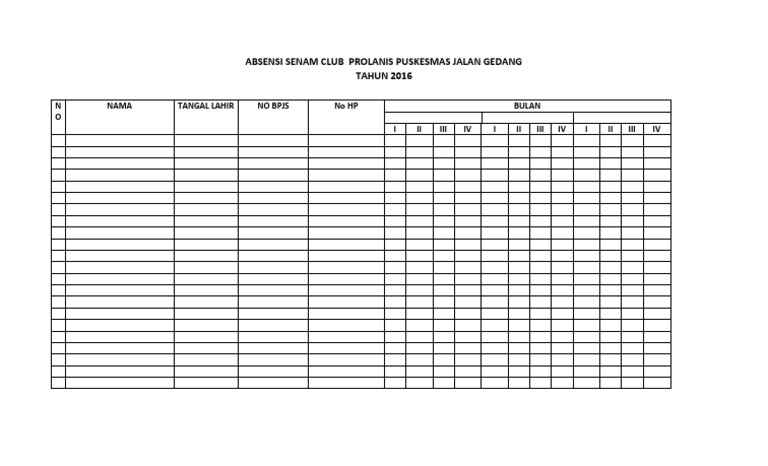 Absensi Senam Club Prolanis Puskesmas Jalan Gedang | PDF