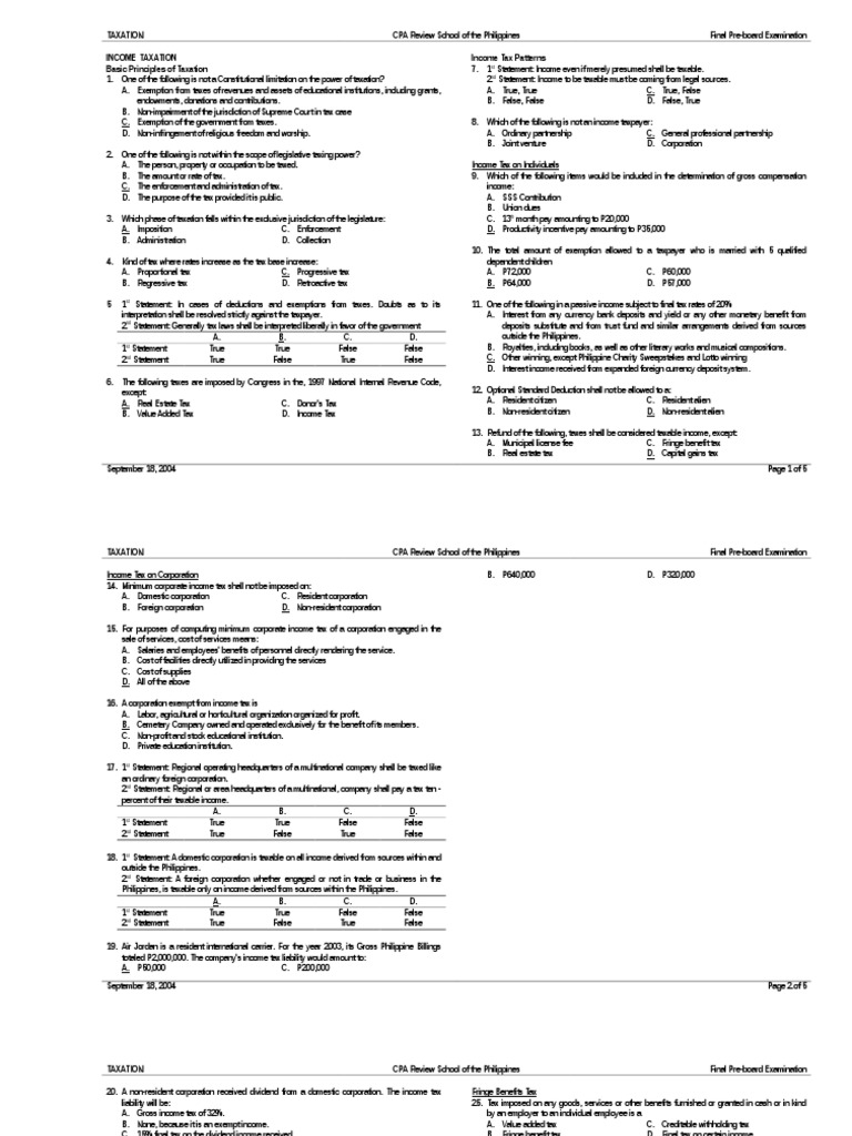 Tax CPAR Final Pre Board2 | PDF | Taxes | Value Added Tax