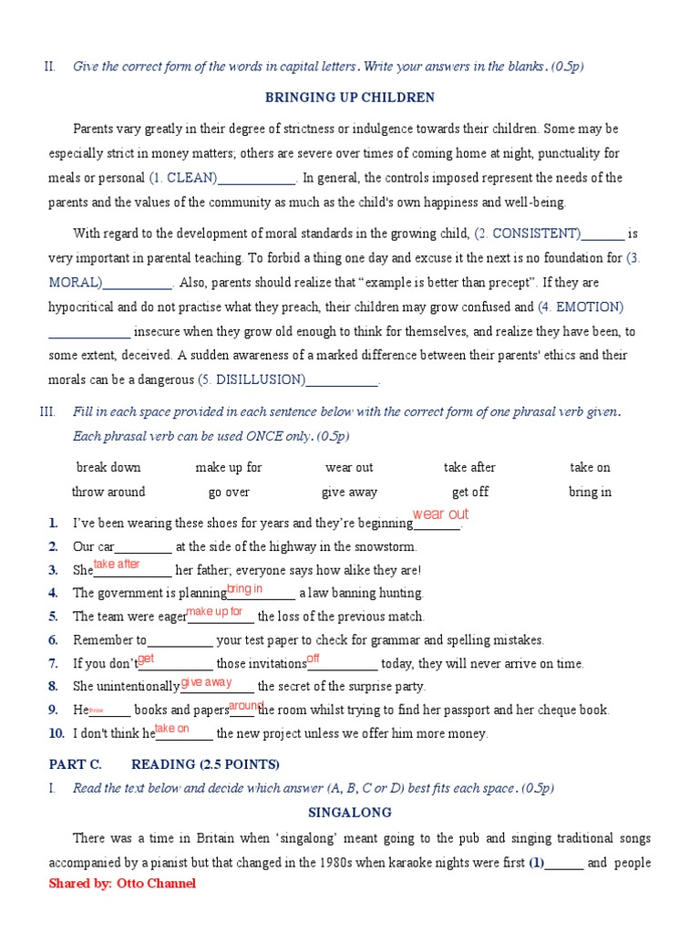 The Correct Form of The Words in Capital Letters. Write Your Answers in ...