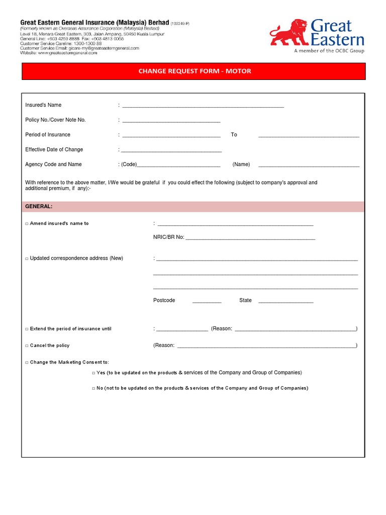 Change Request Form - Motor 2017 | PDF | Insurance | Business Law