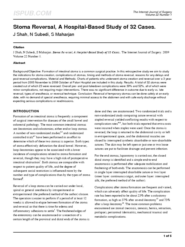 2010 Stoma Reversal | PDF | Surgery | Anesthesia