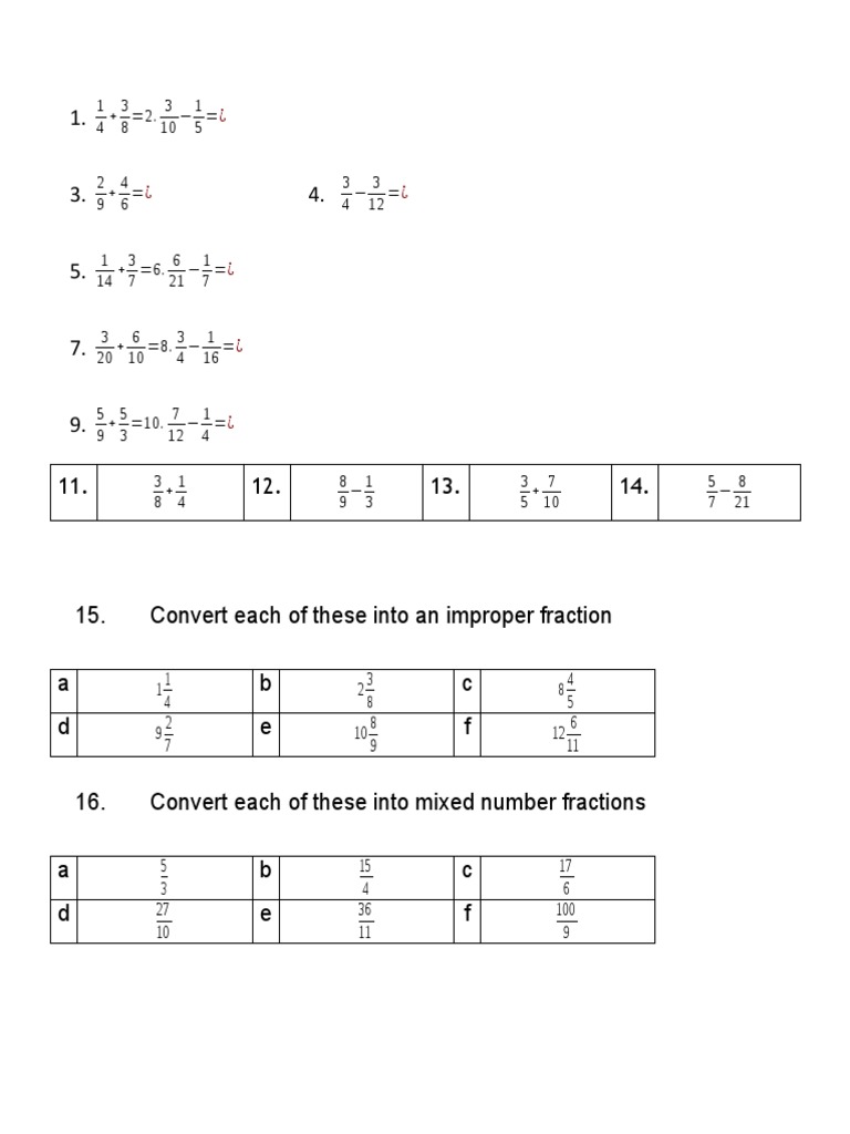 Y7 End of Unit Test - Fractions | PDF | Teaching Methods & Materials ...