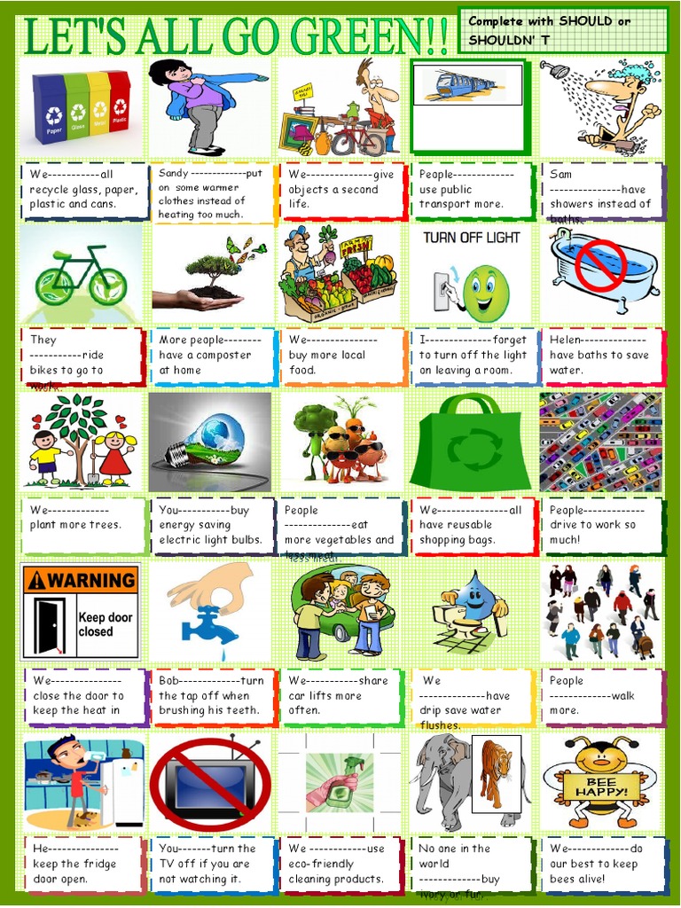 Lets All Go Green Should Shouldnt and Environment Grammar Drills ...